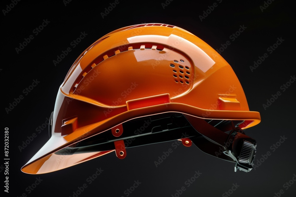 A detailed side view of a safety helmet, showcasing its adjustable ...