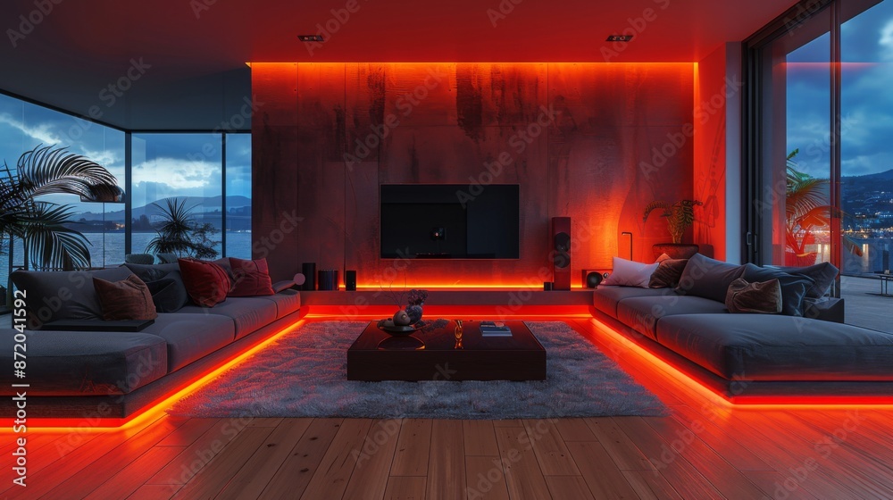 Illuminate your modern living room at night with LED strips ...