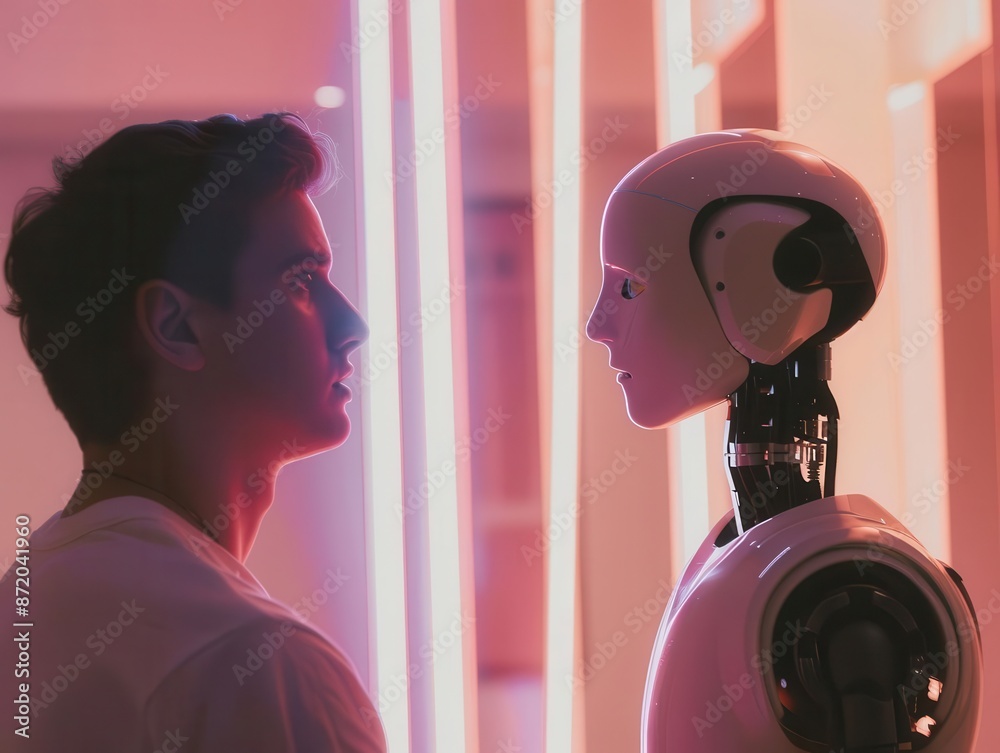 intimate conversation between human and advanced ai robot soft ambient ...