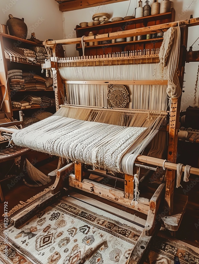 Traditional loom set up with threads ready for weaving, Weave Loom ...