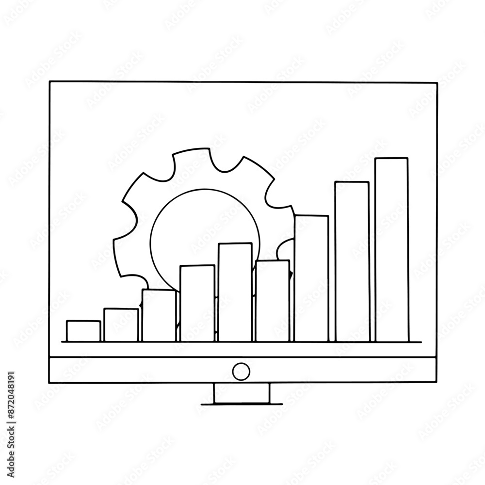 Financial analytic chart graphs and cog wheel on computer monitor ...