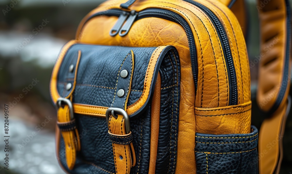 black, yellow carry on backpack for travel isolated on white background ...
