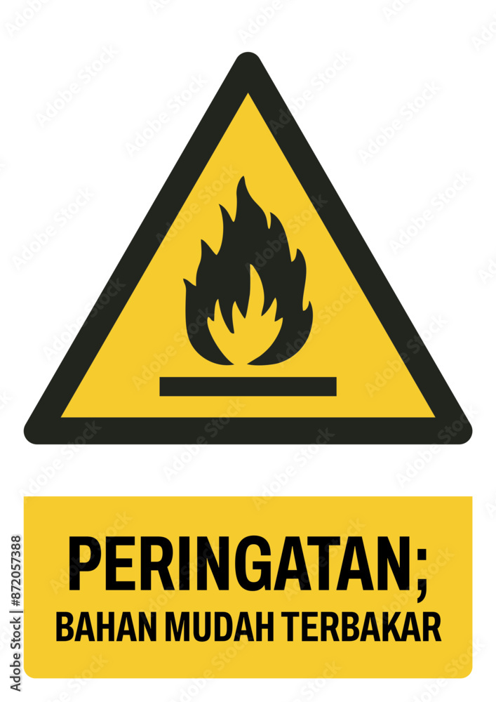 ISO warning safety signs in indonesian_peringatan; bahan mudah terbakar ...