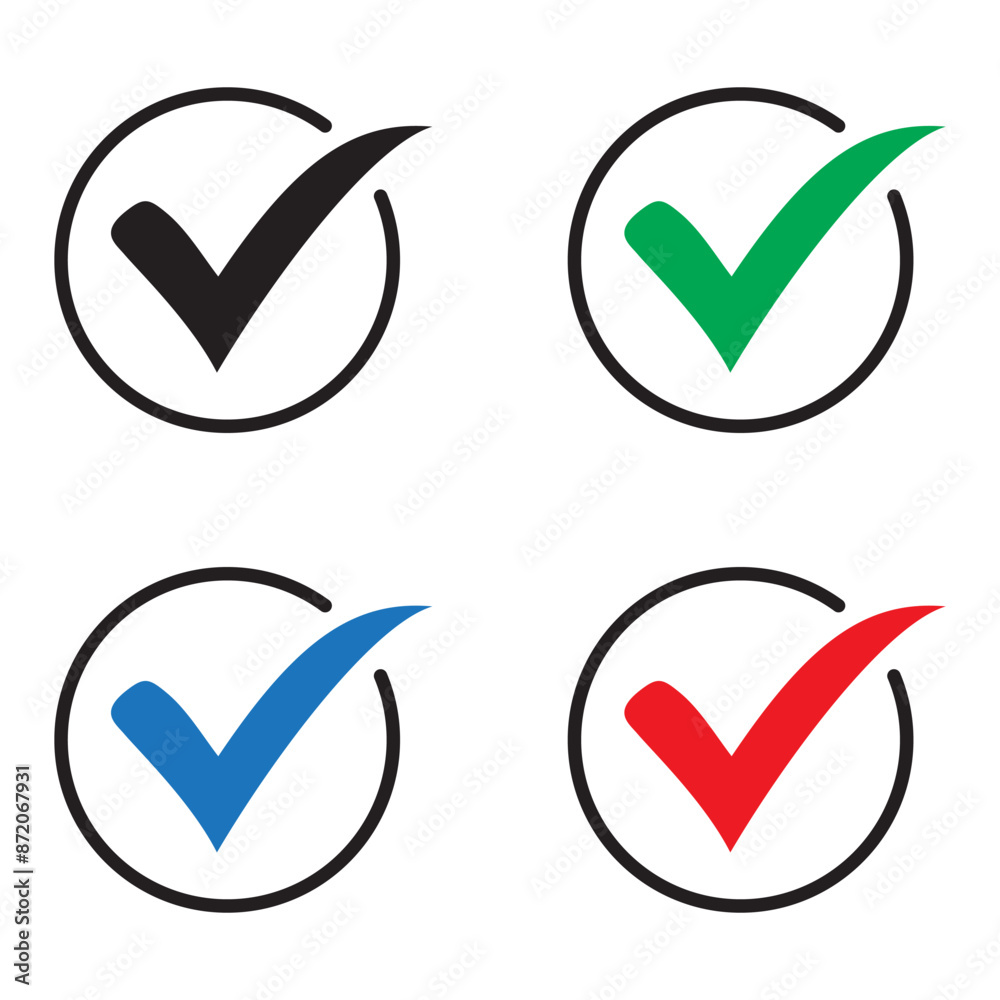 Set of tick icons, checkmark isolated on white background, checked icon ...