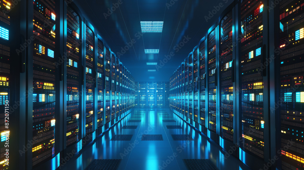 Servers are stored in a data center or server room. These servers store ...