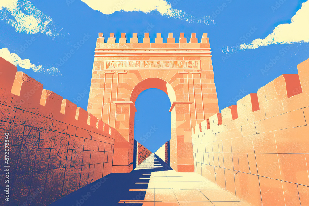 ภาพประกอบสต็อก Risograph riso print travel poster, card, wallpaper ...