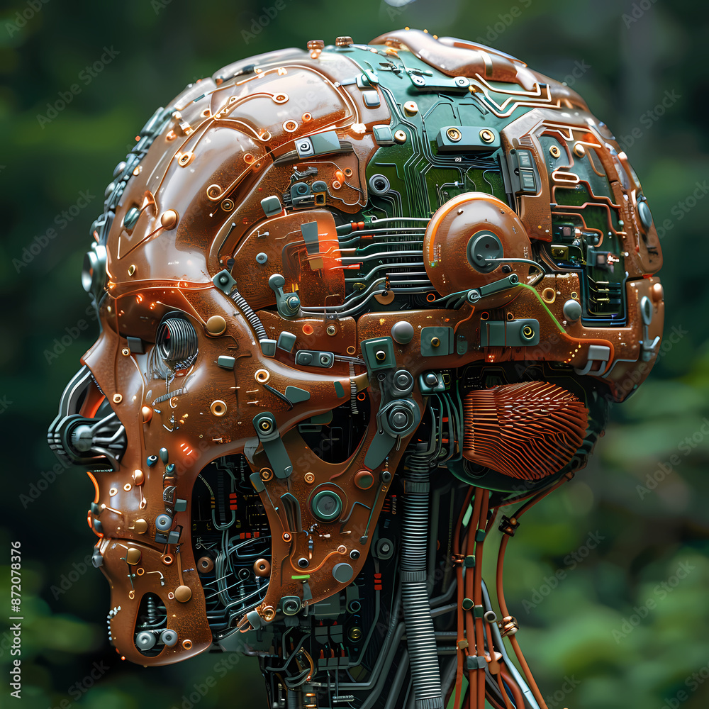 schematic of human brain and communication via circuit-board ...