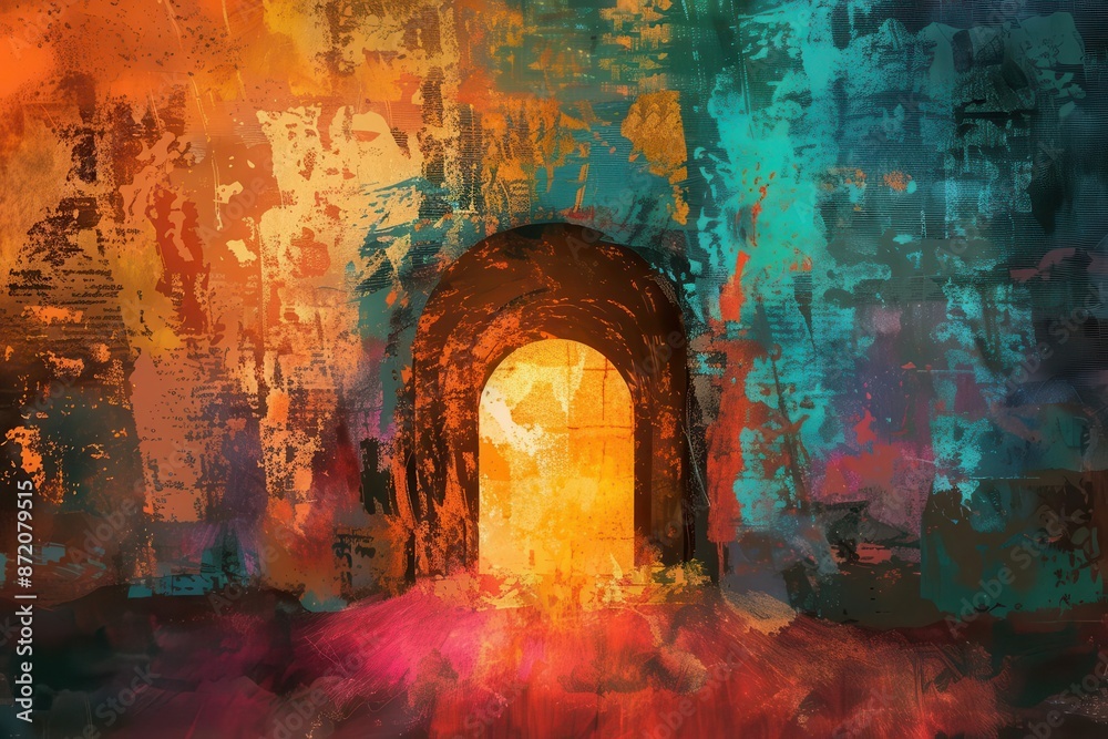 abstract digital painting depicting the empty tomb of jesus using bold ...