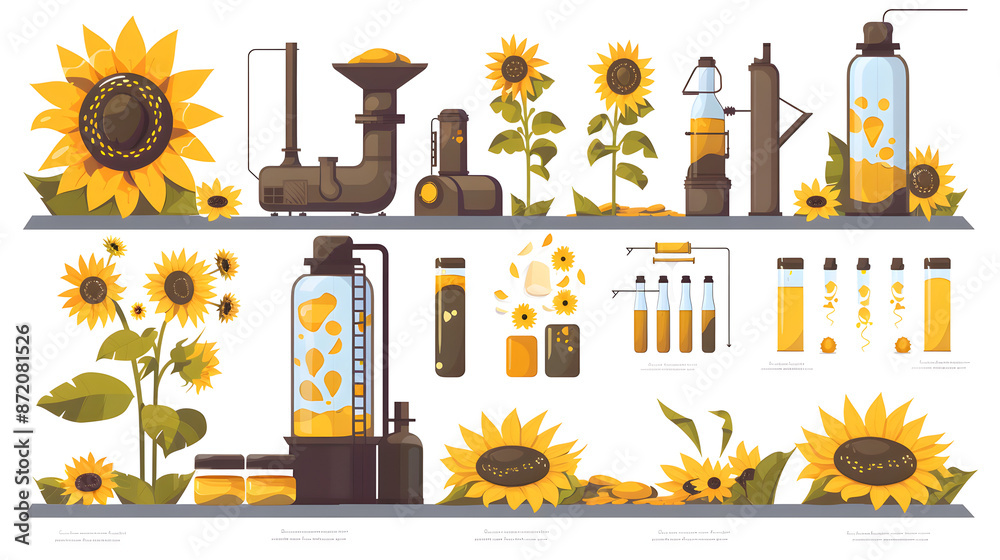 sunflower oil production vector infographic. seeds harvesting ...