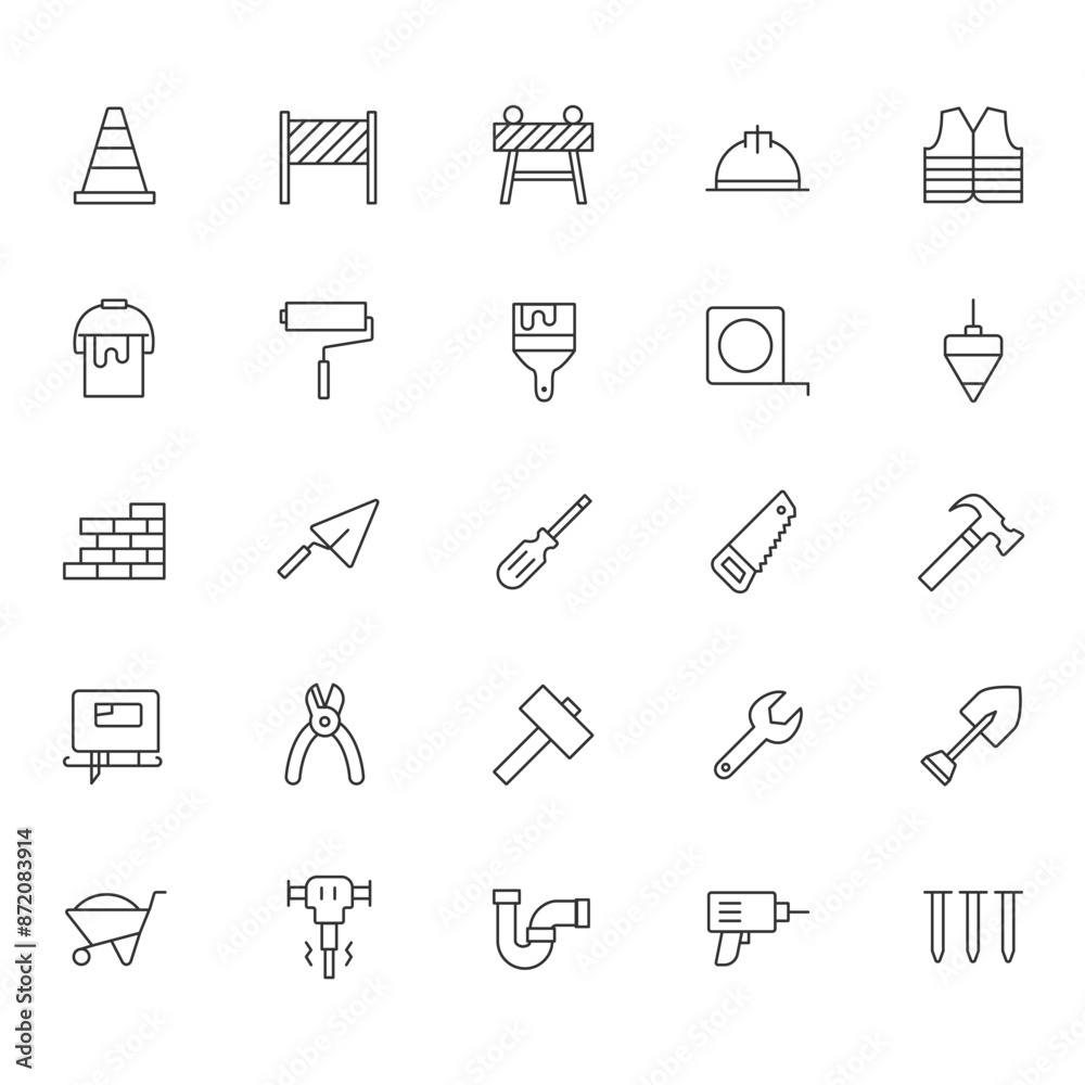 Construction Icons Vector Illustration EPS File | Line Art Construction ...