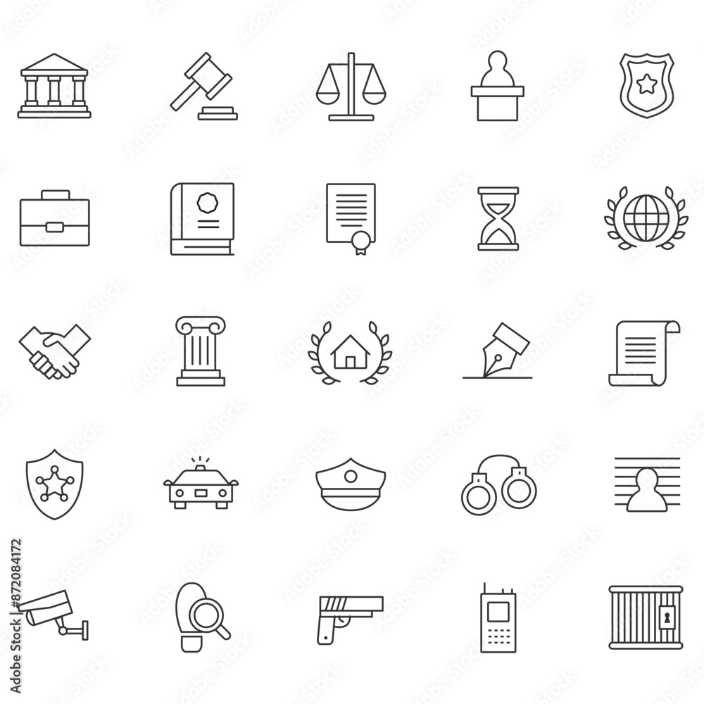 Law & Justice Icons Vector Illustration EPS File | Line Art Legal ...