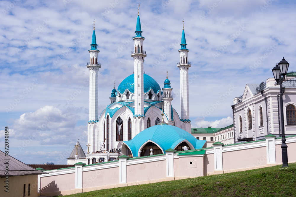 Kul Sharif Mosque, Kazan, Tatarstan, Russia. View of the Kazan Kremlin, a landmark of Kazan ...
