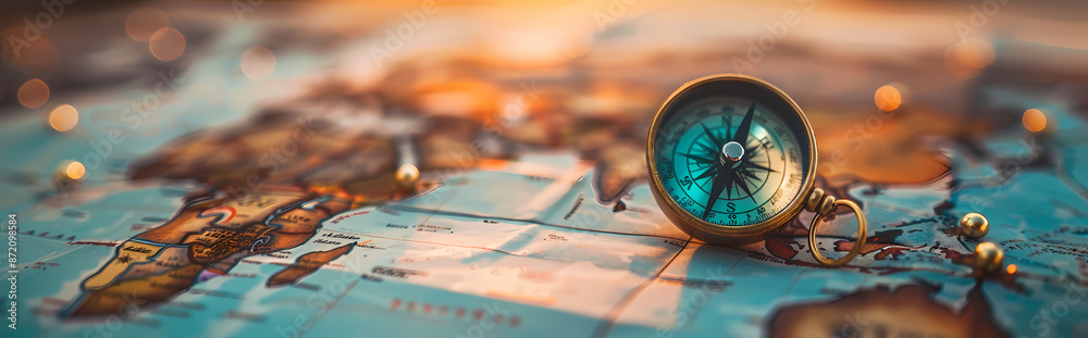 Retro styled golden compass (sundial), antique vintage W & HC 6" brass ...