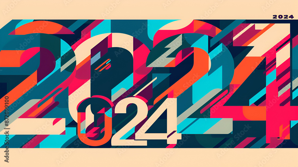 Calendar header 2024 number on colorful abstract color paint brush ...