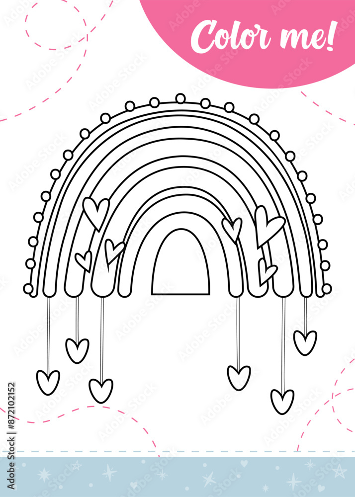 Coloring page for kids with cartoon boho rainbow. A printable worksheet ...