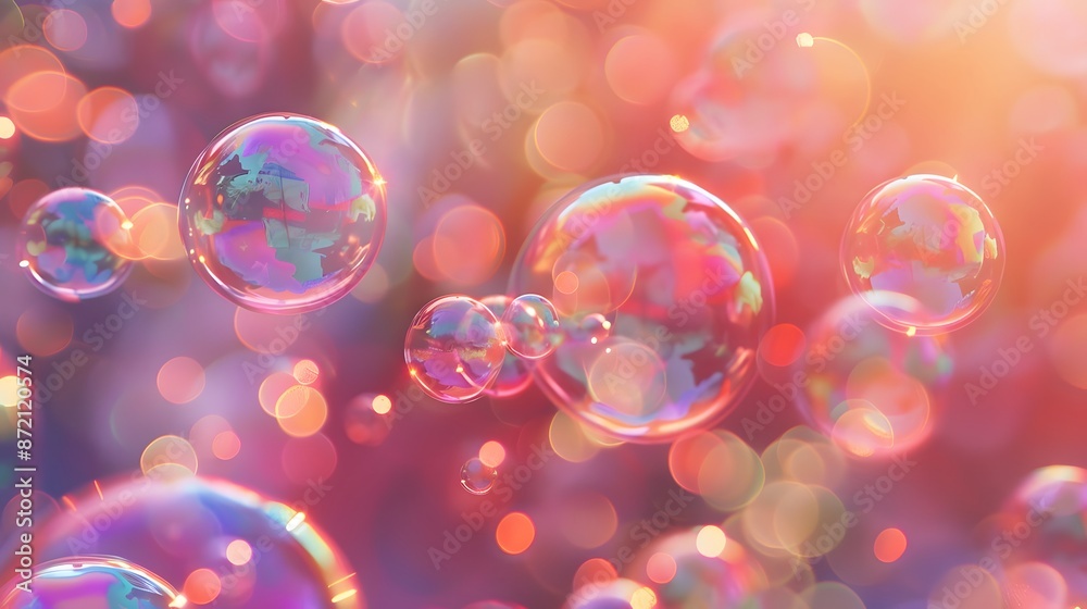 Floating Soap Bubbles: A cluster of iridescent soap bubbles floating in ...