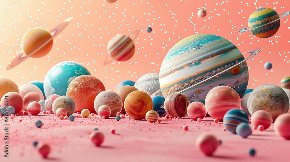 Planets of the solar system Planets on pink background Space Stock ...