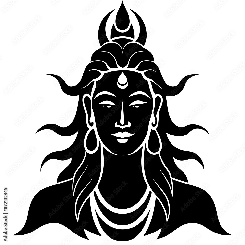 Lord Shiva face Indian look vector silhouette on white background Stock ...