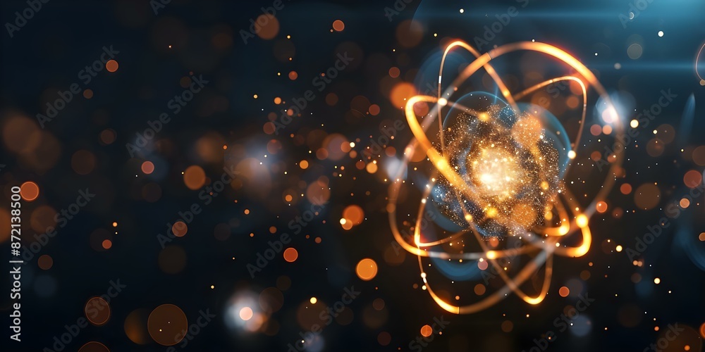 3D atomic structure visualization of elementary particles on black ...