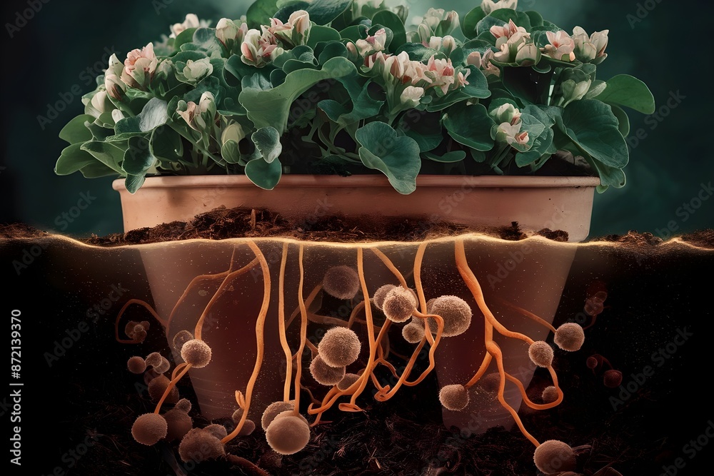 Flowers and Fungal Growth. Close-up of a flowering plant in a pot ...