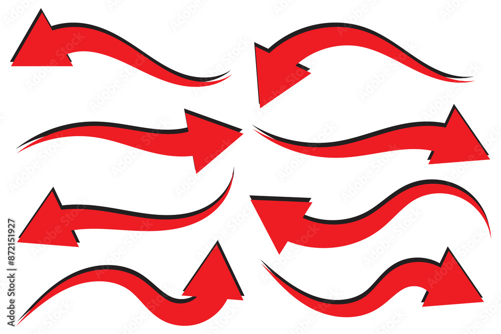 Set of red arrows. Red Arrow icon collection with shadow. Arrows vector ...