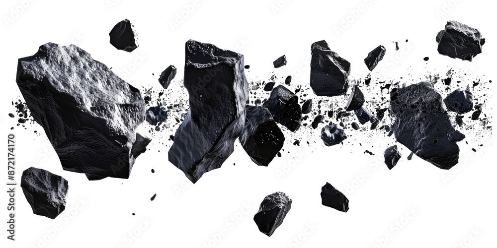 Floating or falling space rocks asteroids cut out, isolated ...