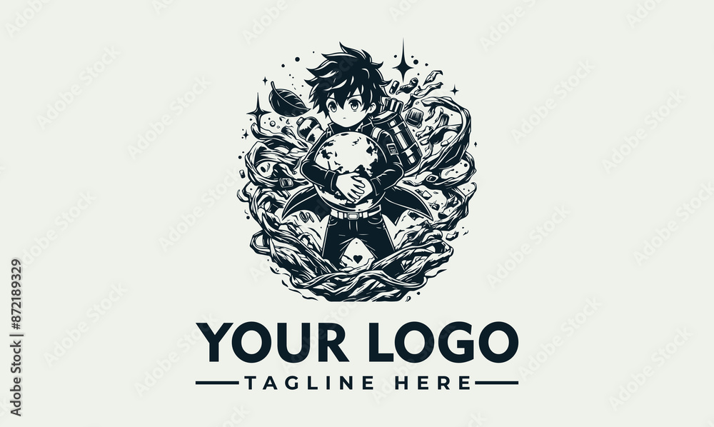 Anime Save the Earth from Plastic Waste Vector Logo Symbolize Eco ...
