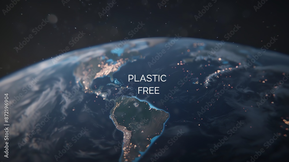 Aerial view of Earth with a 'Plastic Free' message emphasizing ...