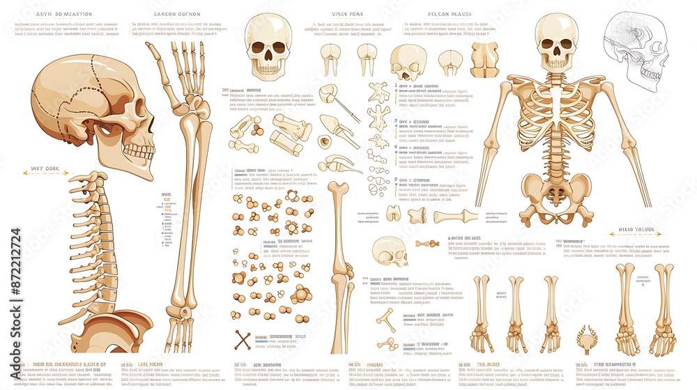 Illustrative infographic on the human skeletal system, showing major ...