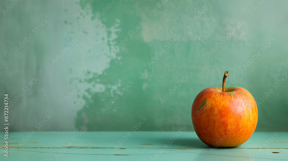 Rotting apple on a kitchen table with moldy spots and wrinkled skin ...