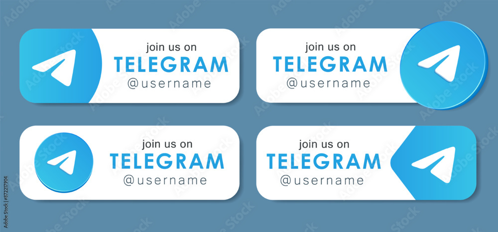 Set of 4 various white editable banners with Telegram Messenger logo ...