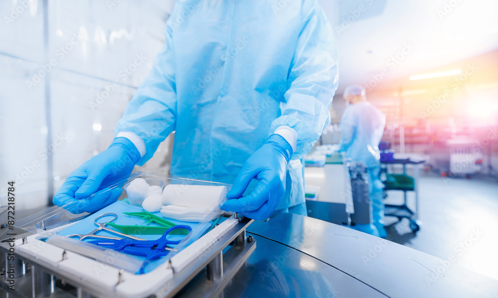 Medicine factory, worker control surgical kits for operations ...