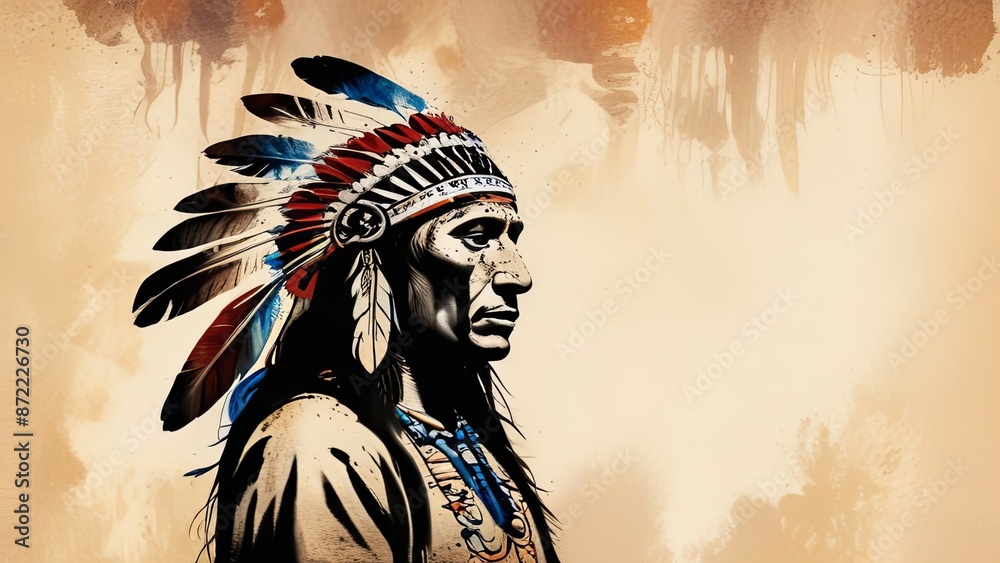 Indigenous People Day horizontal background with a silhouette of Native ...