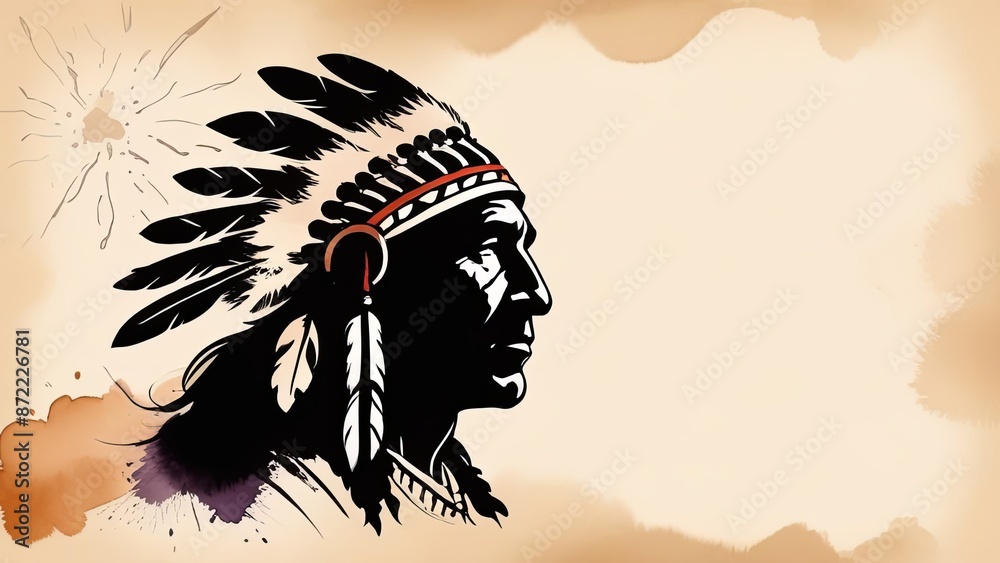 Indigenous People Day horizontal background with a silhouette of Native ...