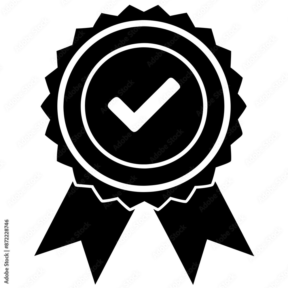 Develop a certification badge with a ribbon, a check mark, within a ...