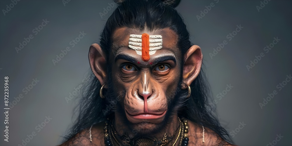 ภาพประกอบสต็อก Hanuman is a revered figure in Hindu mythology depicted ...