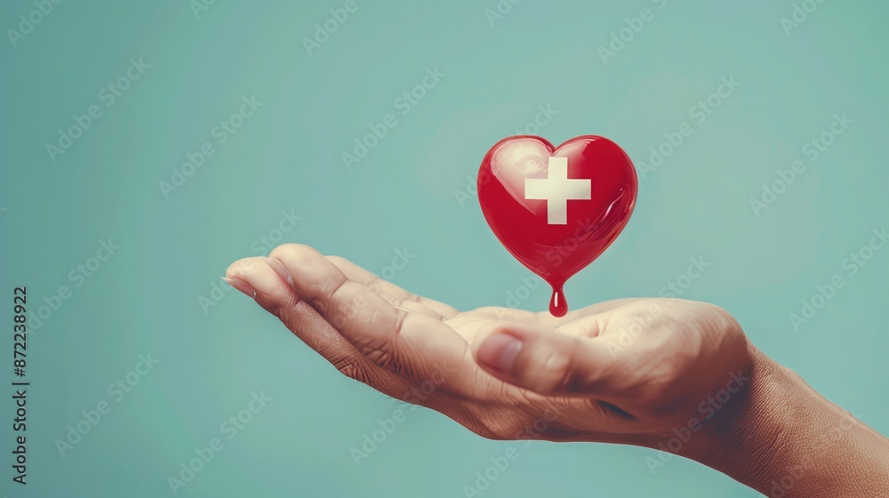 Hand holding blood drop in heart shape, give blood donation, blood ...
