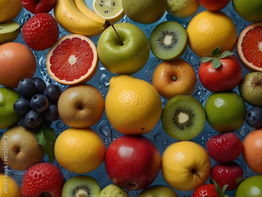 Different types of fruits in water isolated,white background Stock ...