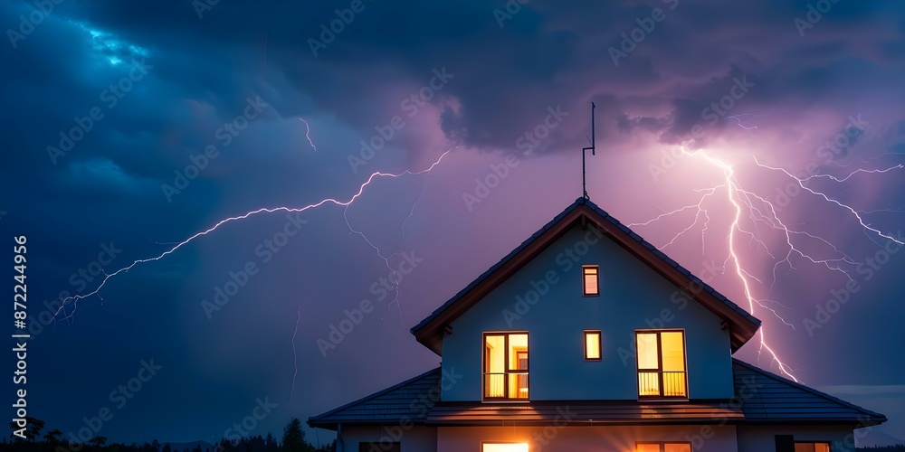 Modern house with a lightning rod roof for safeguarding against ...