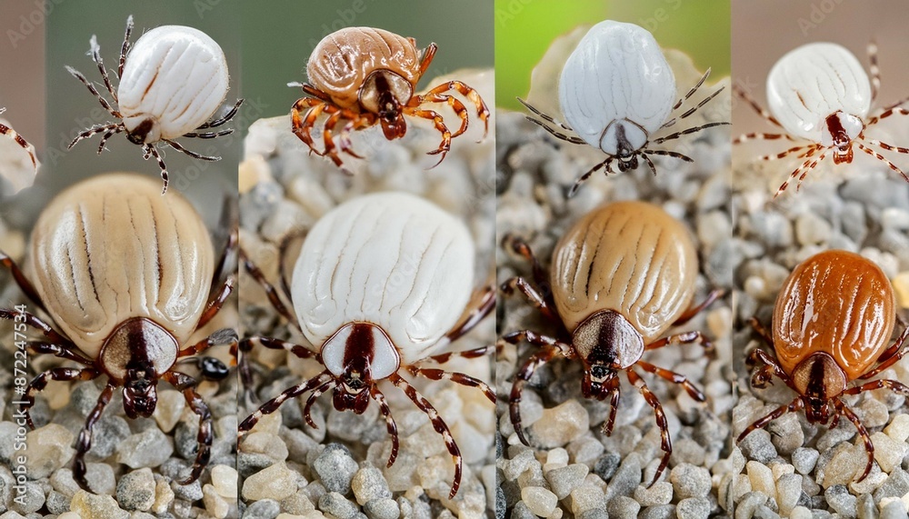 different stages of the life of ticks, from larvae to adults, to show ...