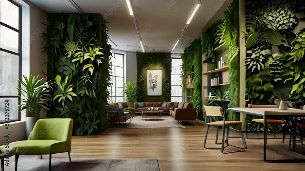 "Green office concept featuring biophilic design and plant walls ...