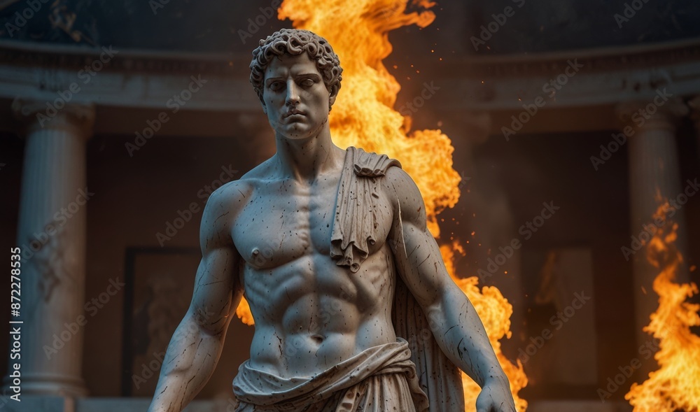 ancient greek marble statue of young man, 25 years old, wearing toga ...