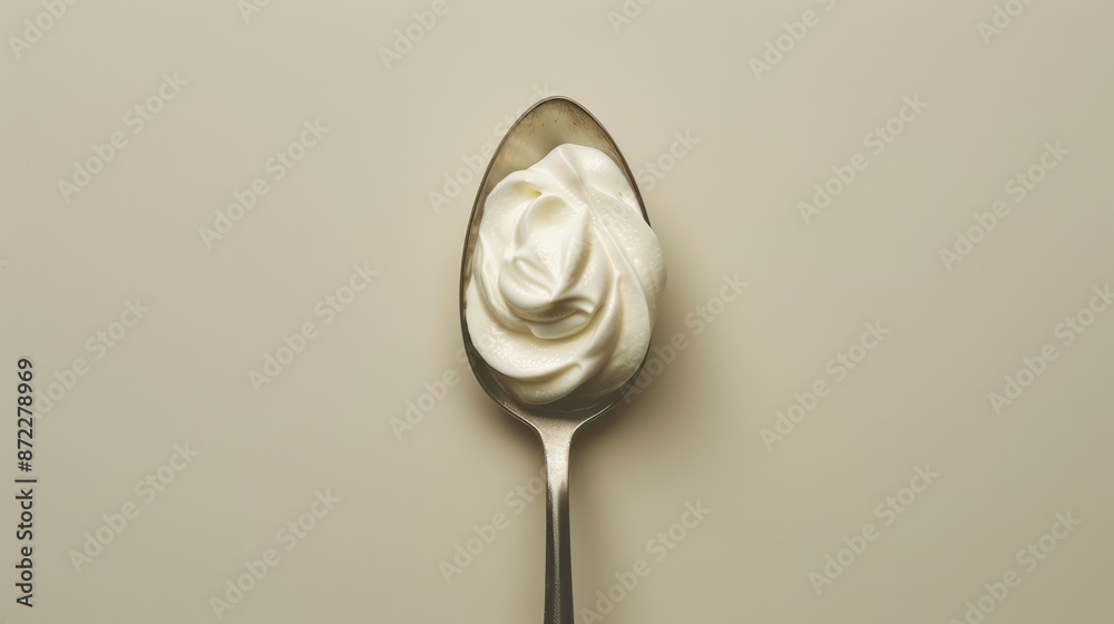 Whipped cream nicely curled on a spoon isolated on white background ...