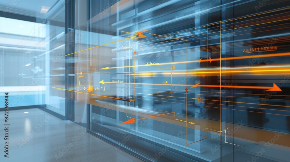 Simulation of a heat transfer through a multi-pane window, with arrows ...