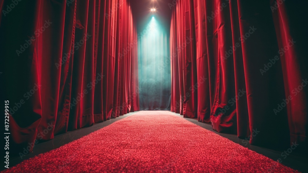 Red curtains and spotlight - dramatic stage setting. A captivating ...