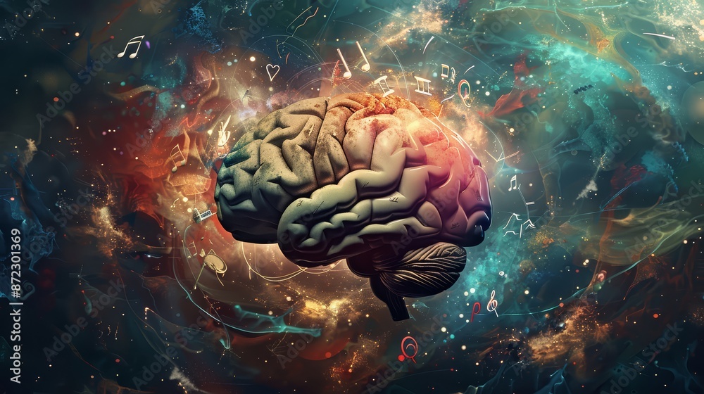 An imaginative illustration of a brain surrounded by a vortex of ...