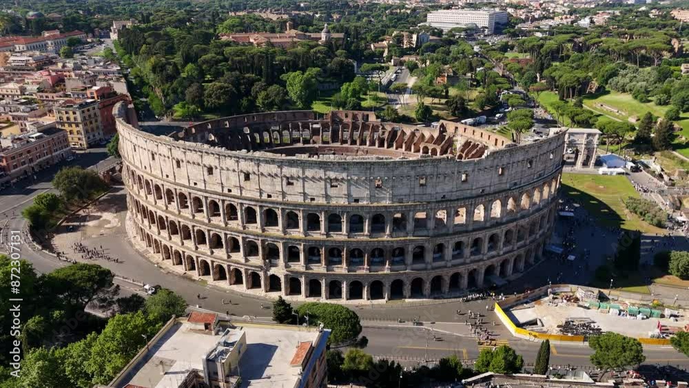 Roman Colosseum aerial view. Flavius Amphitheater is an architectural ...