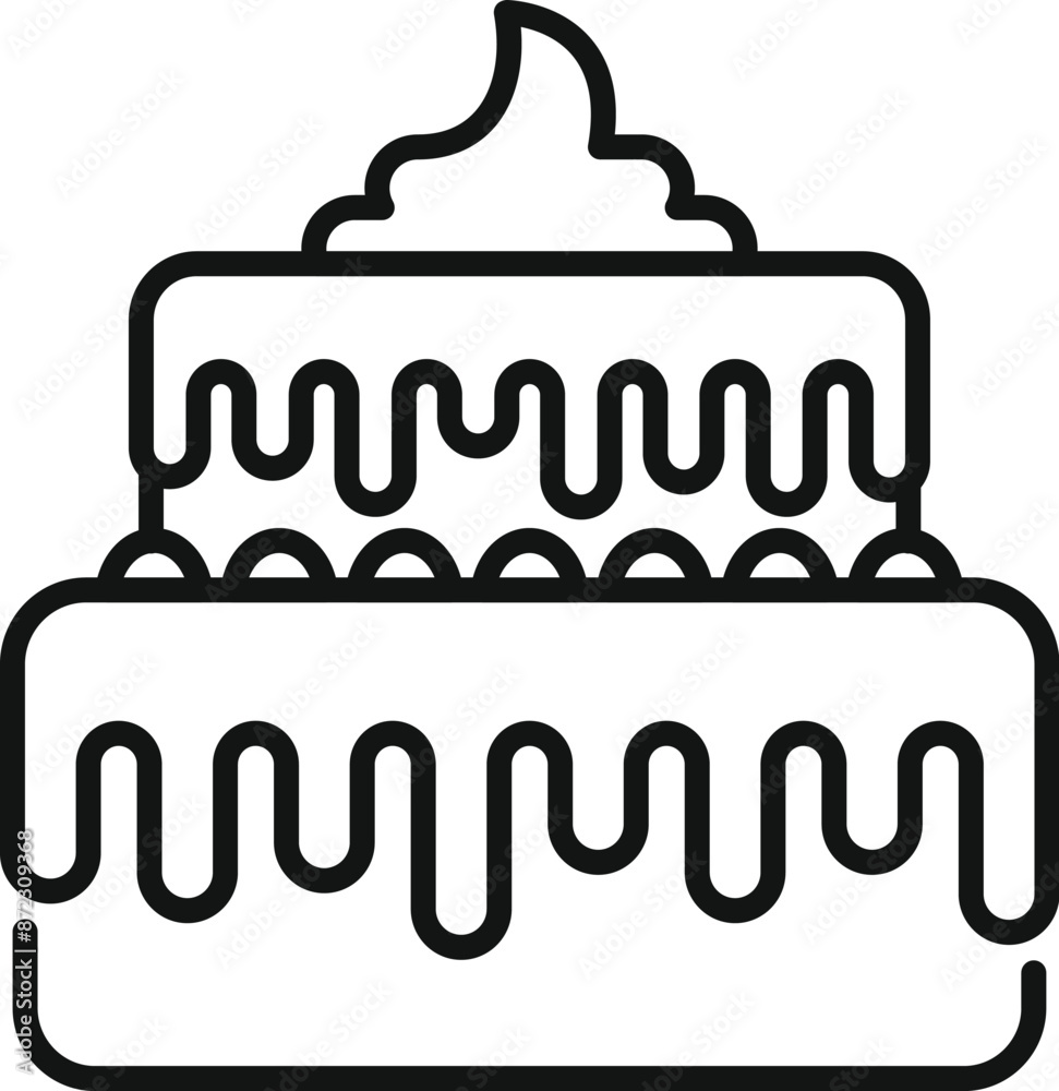 Simple line drawing of a two tier birthday cake with icing dripping ...
