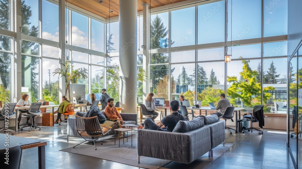 tech startup office with floor-to-ceiling energy-efficient windows that ...
