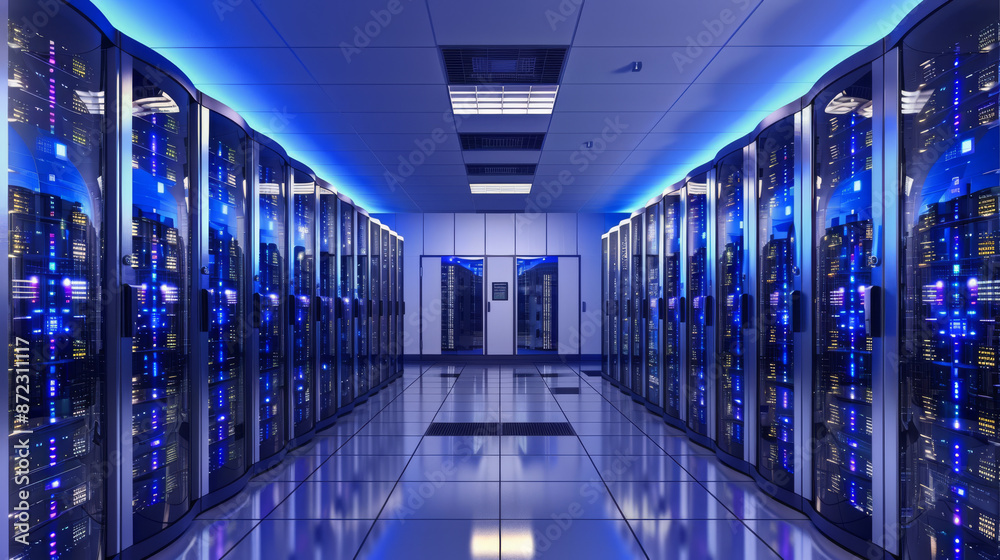 Servers are stored in a data center or server room. These servers store ...
